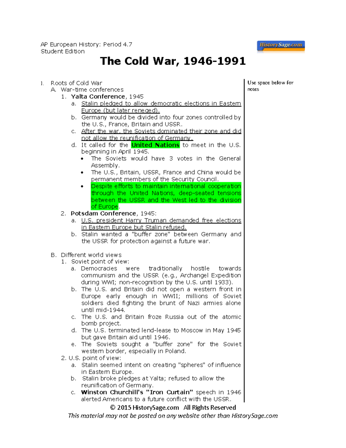 AP Euro Lecture Notes: Cold War Analysis (Period 4.7) - © 2015 ...