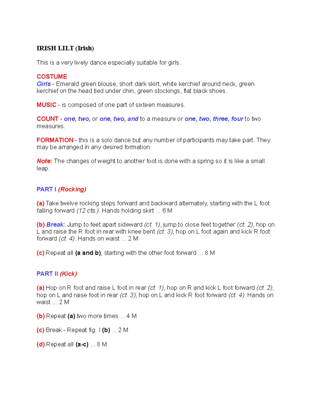 Irish Lilt Dance Guide - Steps, Music, and Costume Details - Studocu