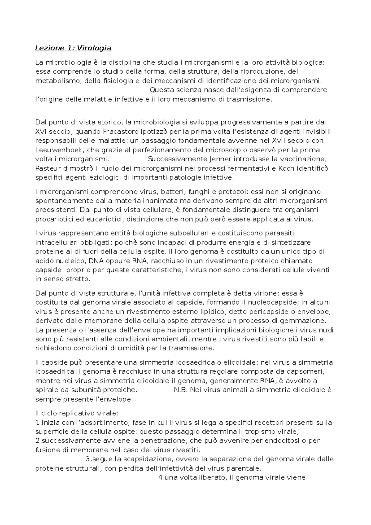 Lezioni di Microbiologia: Virologia e Patogenesi (CORSO 101) - Studocu