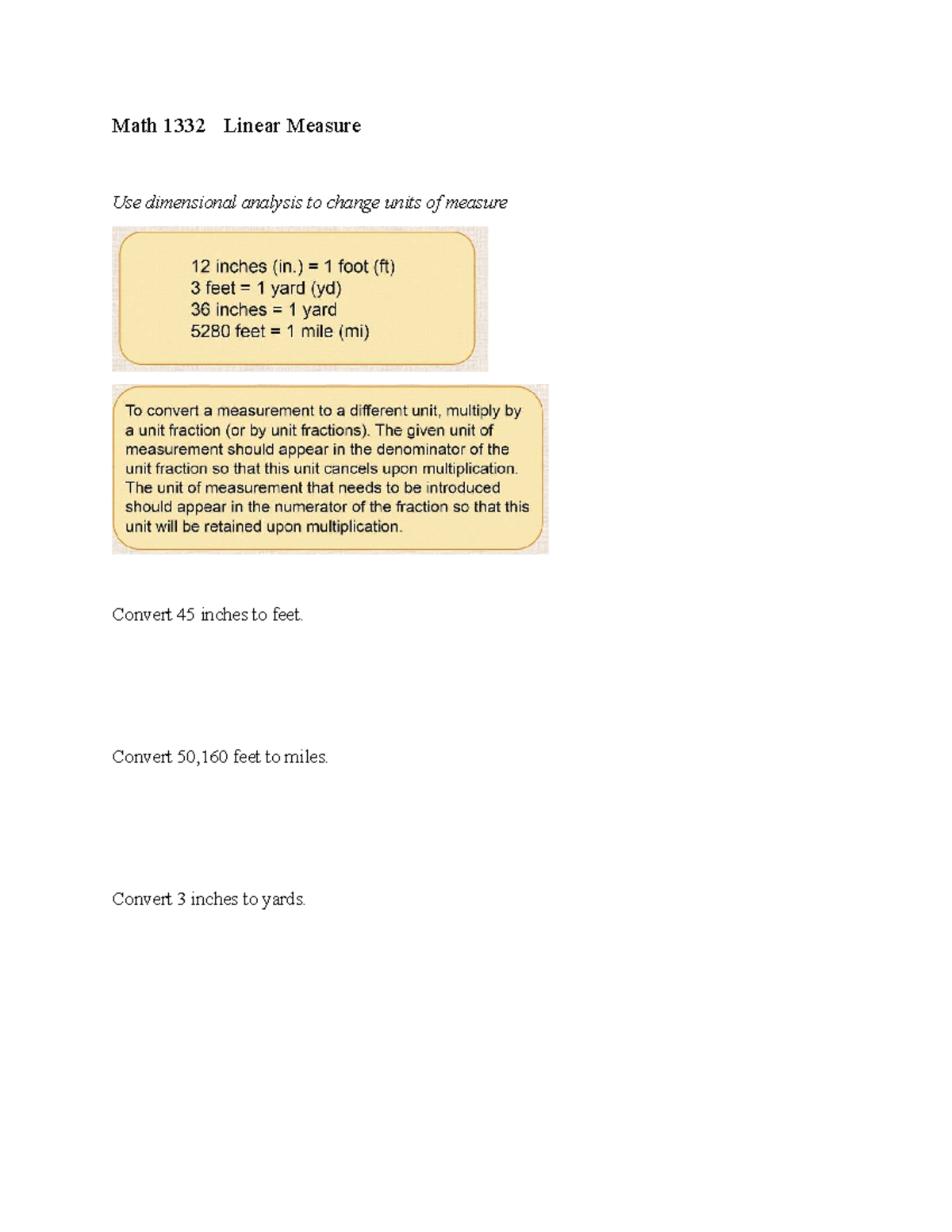 Math 1332 Final Exam: Unit Conversion and Dimensional Analysis - MATH ...
