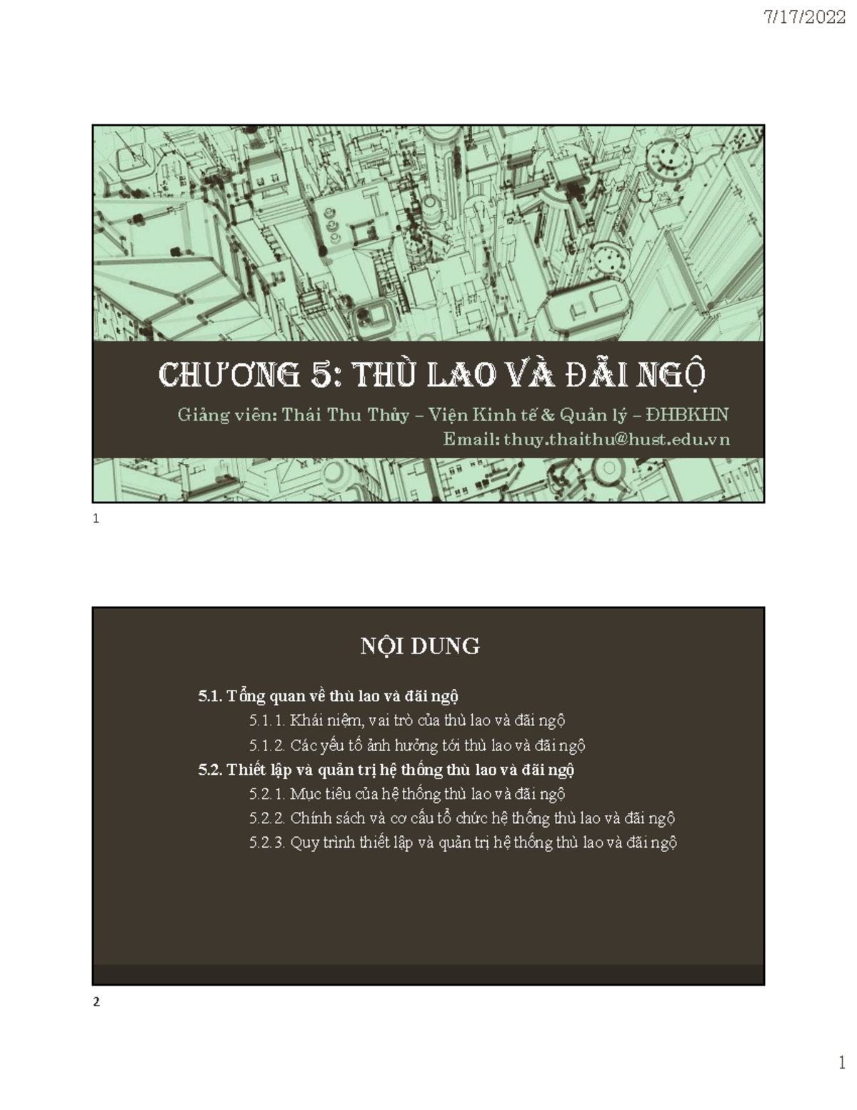 Chương 5. Thù lao và đãi ngộ - CHƯƠNG 5: THÙ LAO VÀ ĐÃI NGỘ Giảng viên ...