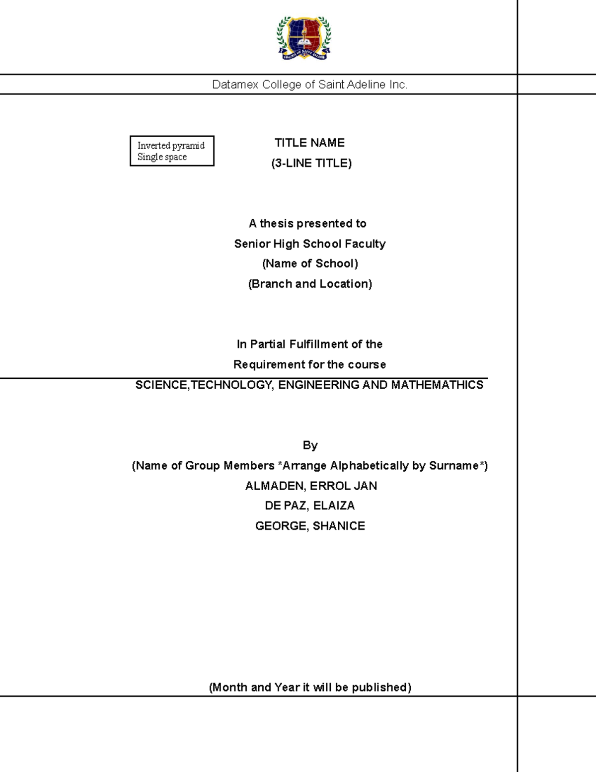 Research Format for STEM Course at Datamex College - Studocu