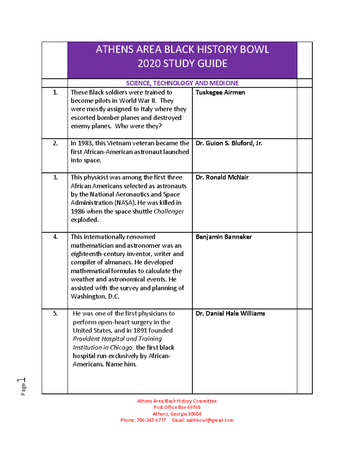 Athens Area Black History Bowl 2020 Study Guide - Science & Tech ...