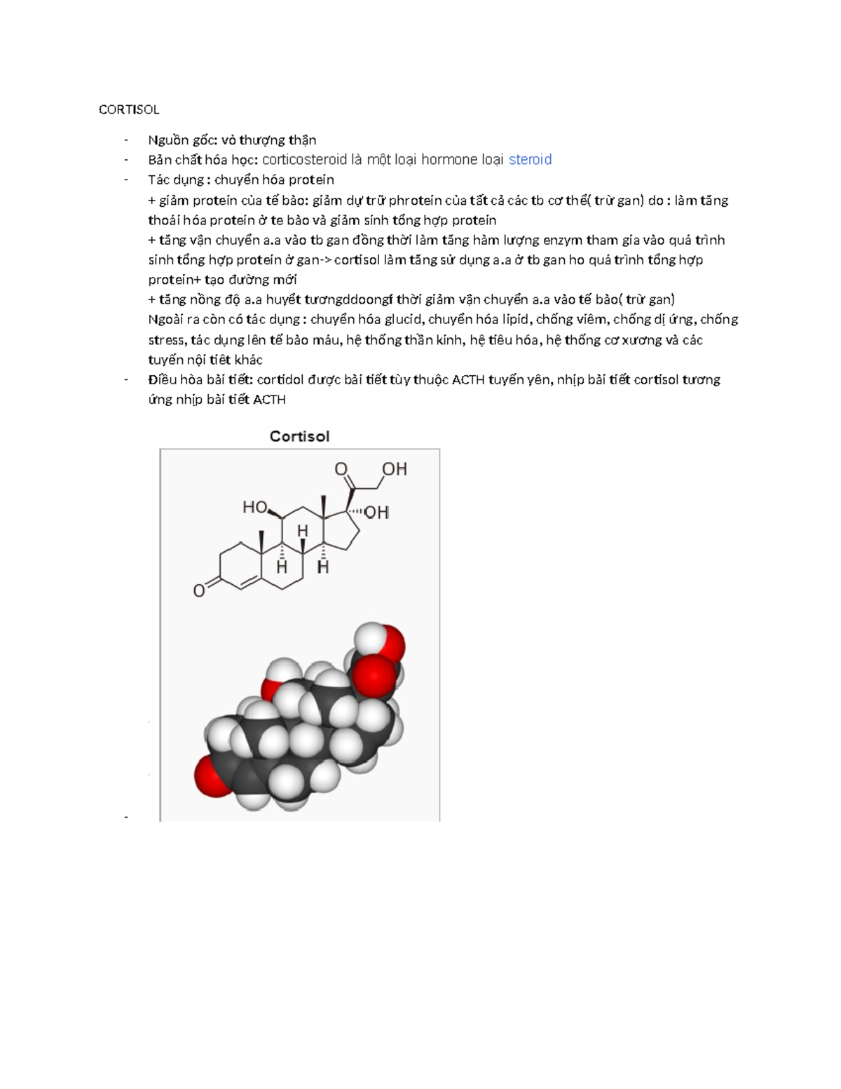Cortisol: Hormonal Functions and Metabolic Effects Overview - Studocu