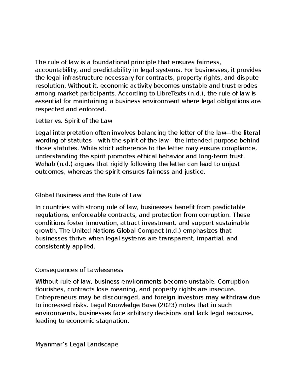 DF Unit 1 Law & Ethics: The Importance of Rule of Law in Business - Studocu