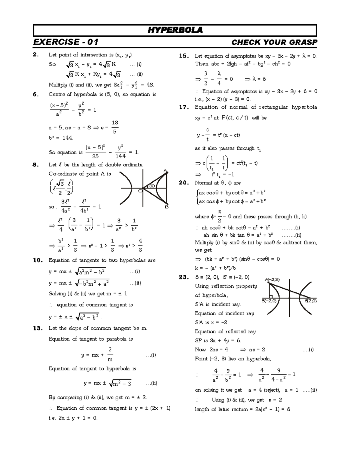 HYPERBOLA EXERCISE 01 & 02: CHECK YOUR GRASP & BRAIN TEASERS - Studocu