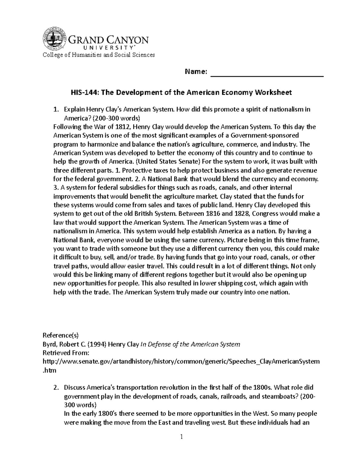 HIS-144: The Economic Developments and Transportation Revolution in ...