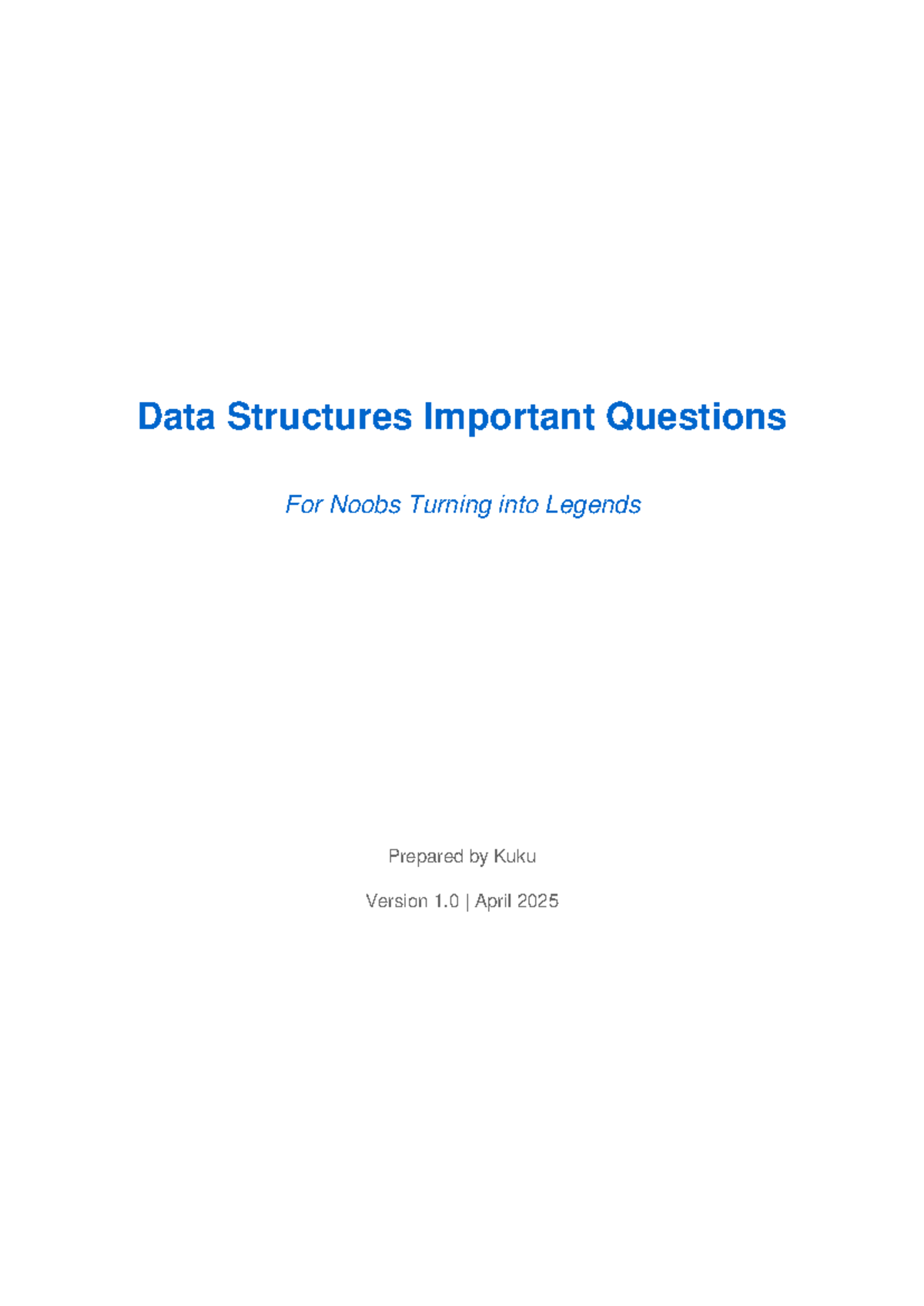 DSA Important Questions for Beginners - Kuku Version 1.0 - Studocu