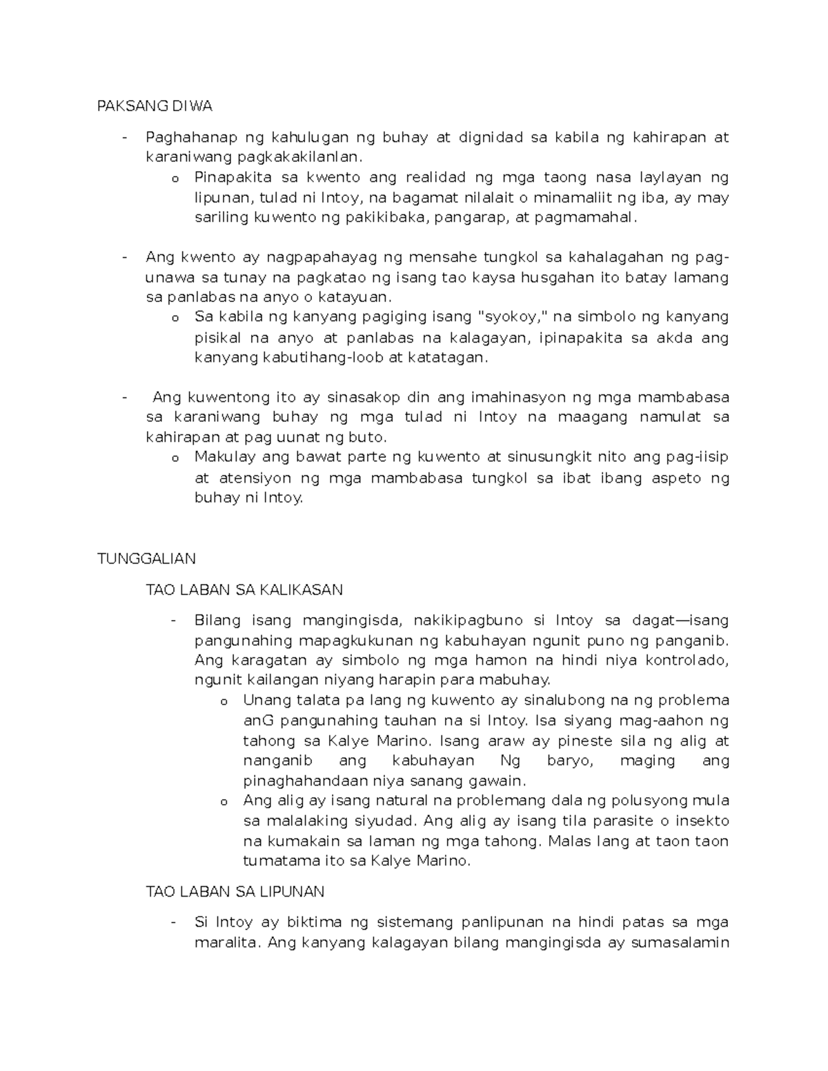 Pagsusuri sa Paksang Diwa ng "Panitikang Filipino" (Filipino 101) - Studocu