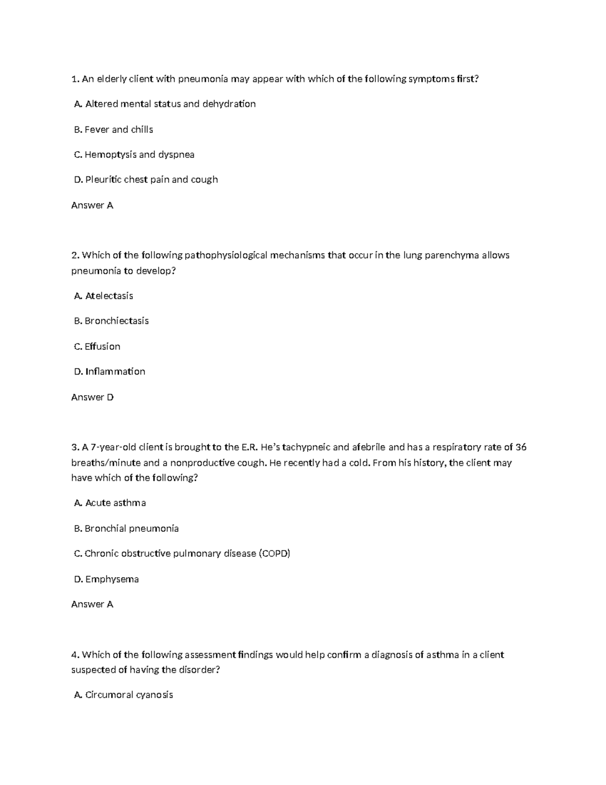 BSN 3A Final Exam: Respiratory Disorders and Asthma Management - Studocu
