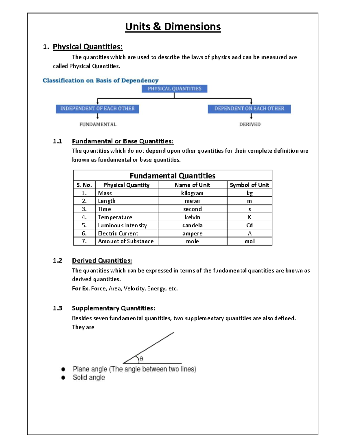 Units and Dimensions: Understanding Physical Quantities and Their Units - Studocu