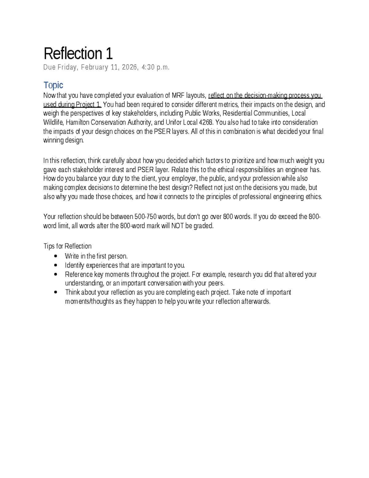 Reflection 1: Evaluating MRF Layouts and Engineering Ethics - Studocu