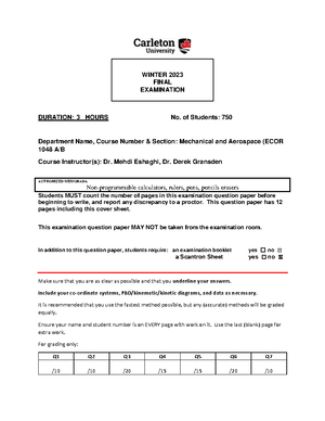 ECOR 1048 - Carleton - Dynamics - Studocu