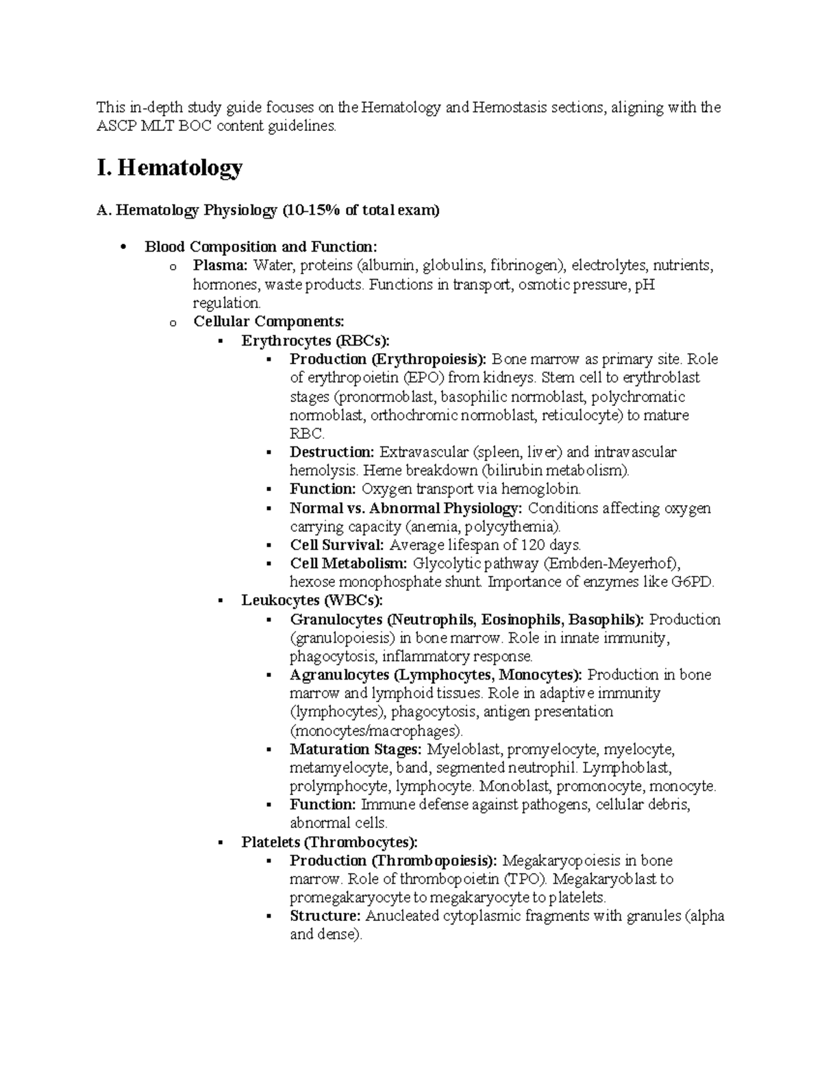 Hematology & Hemostasis Study Guide for ASCP MLT BOC Exam - Studocu