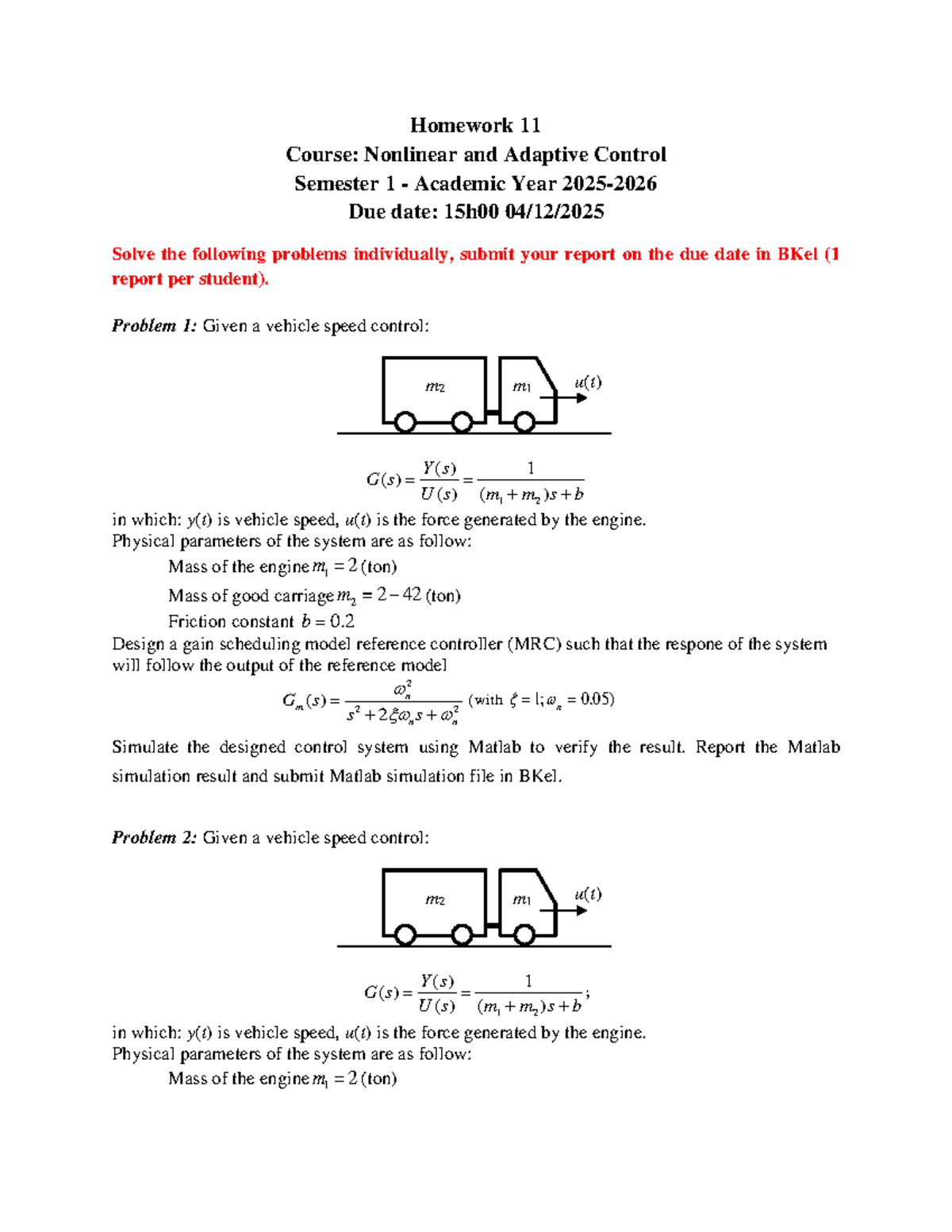 Homework 11: Nonlinear & Adaptive Control (Semester 1, TT01) - Studocu