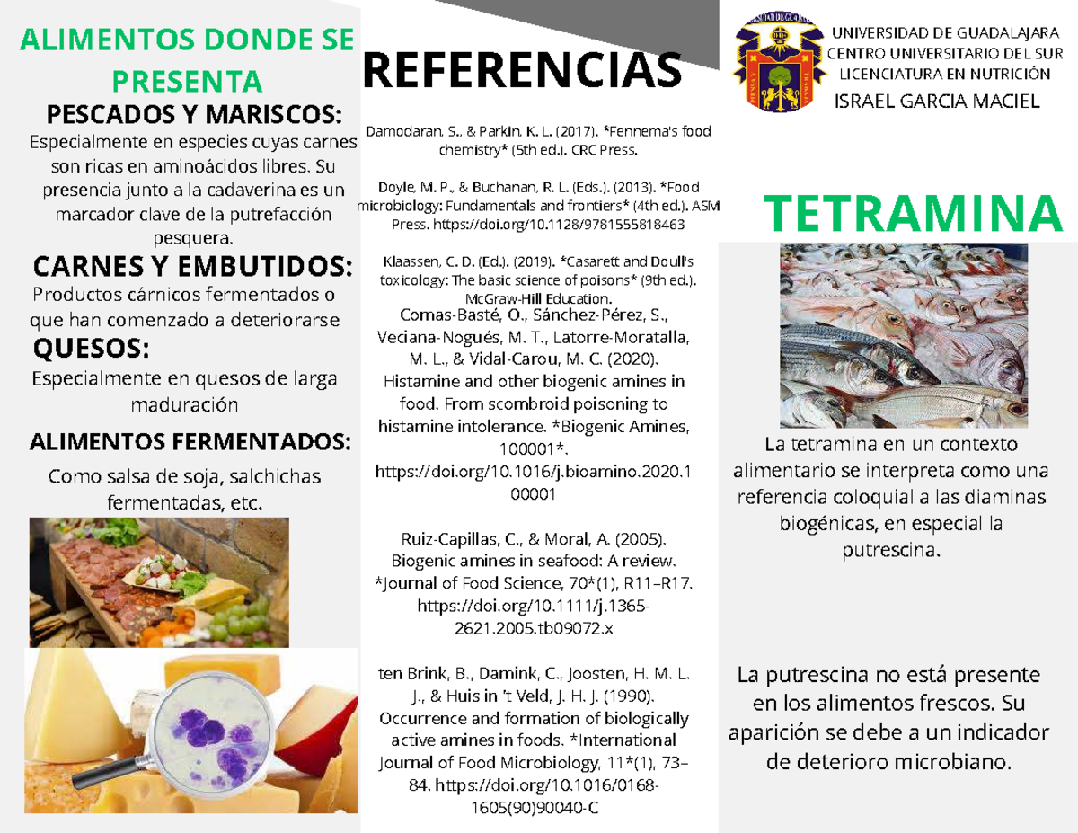 Tetramina y Biogénicas en Alimentos: Referencias Nutricionales - Studocu
