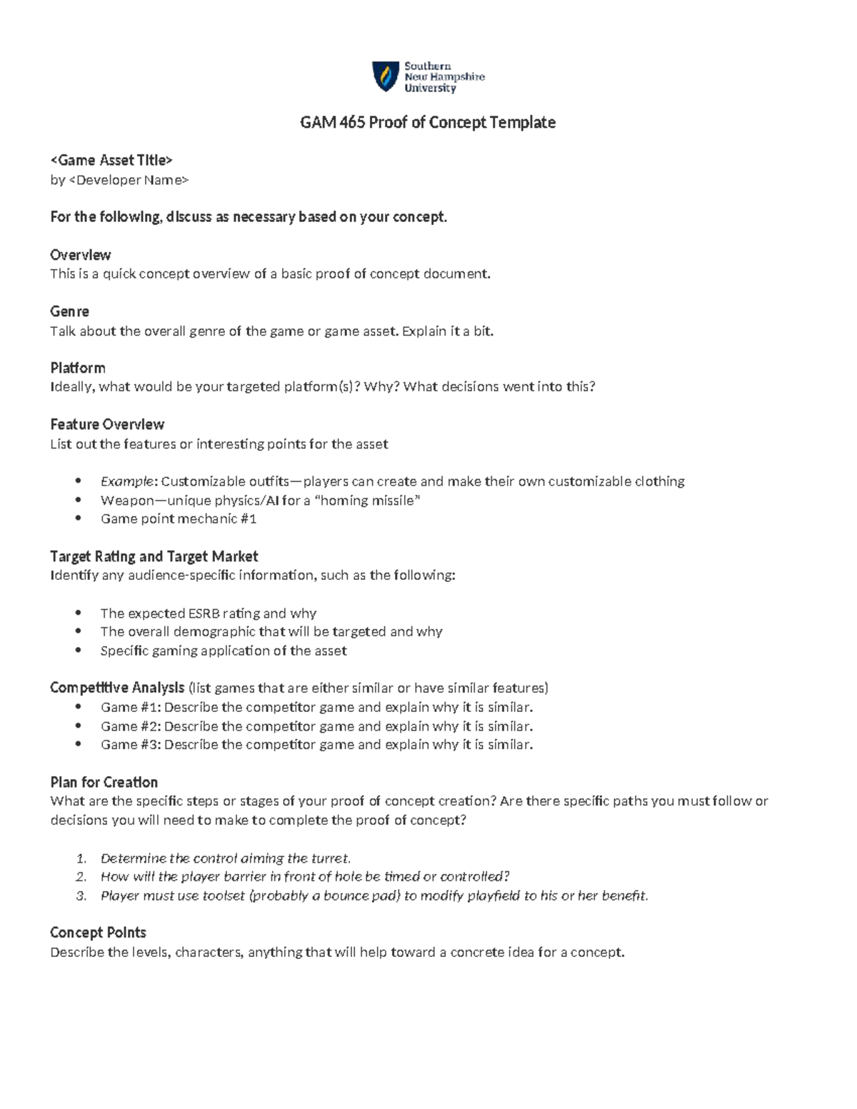 GAM 465 Proof of Concept Template: Game Asset Overview & Analysis - Studocu