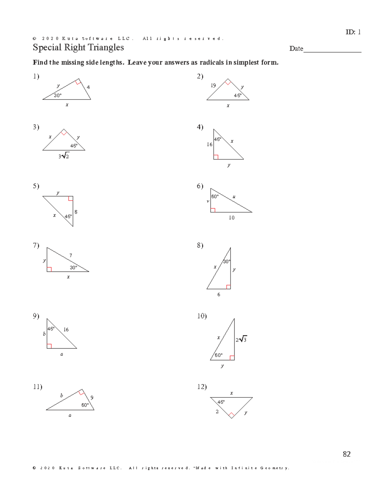 Ltp11 - Special Right Triangles Practice Problems - Studocu