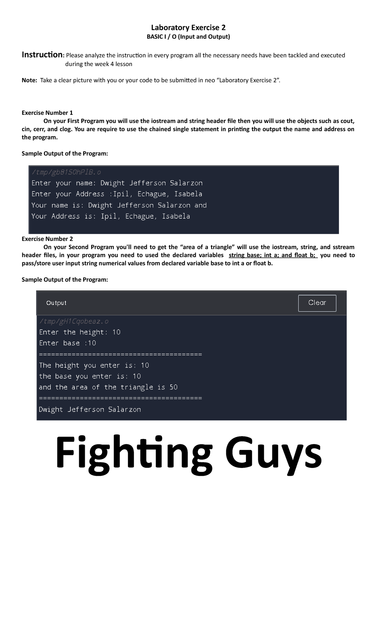 Laboratory Exercise 2: Basic I/O Program Tasks and Instructions - Studocu