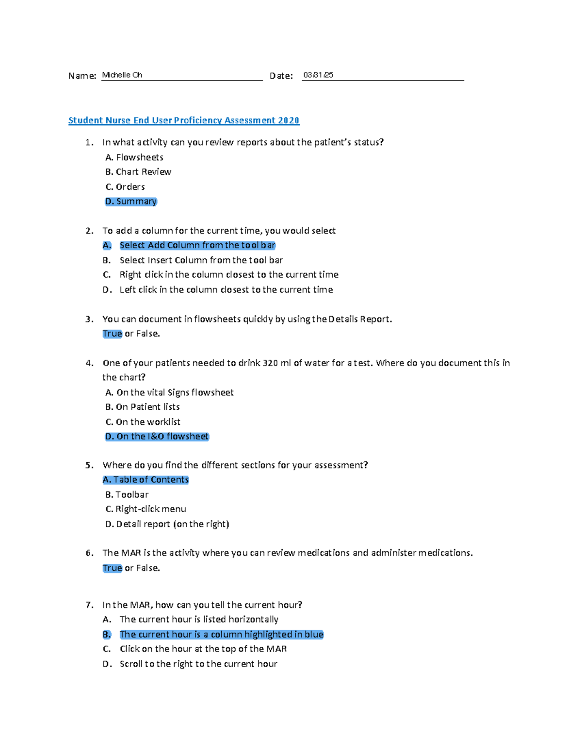 NUR 2020: Student Nurse End User Proficiency Assessment Guide - Studocu