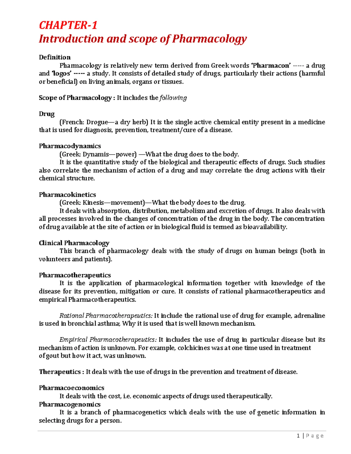 Chapter 1: Pharmacology Notes - General Concepts & Drug Administration ...