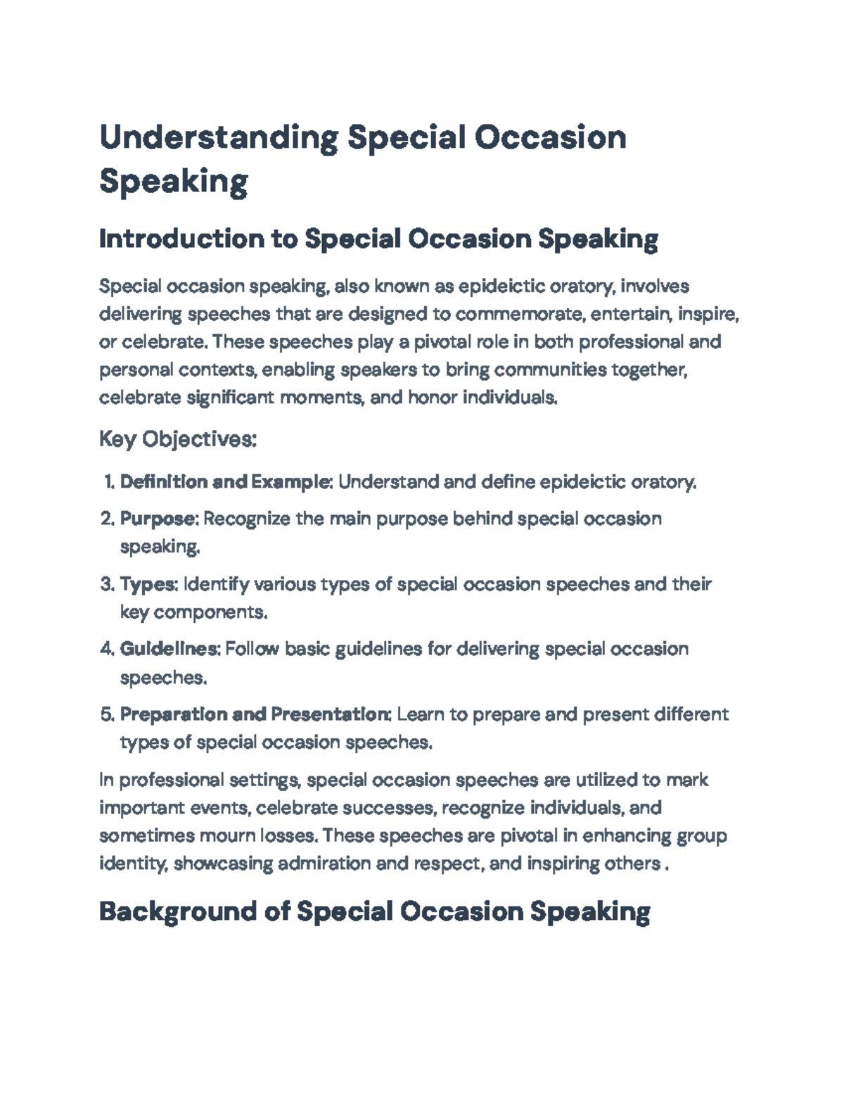 Special Occasion Speaking: Guidelines and Speech Types Overview ...
