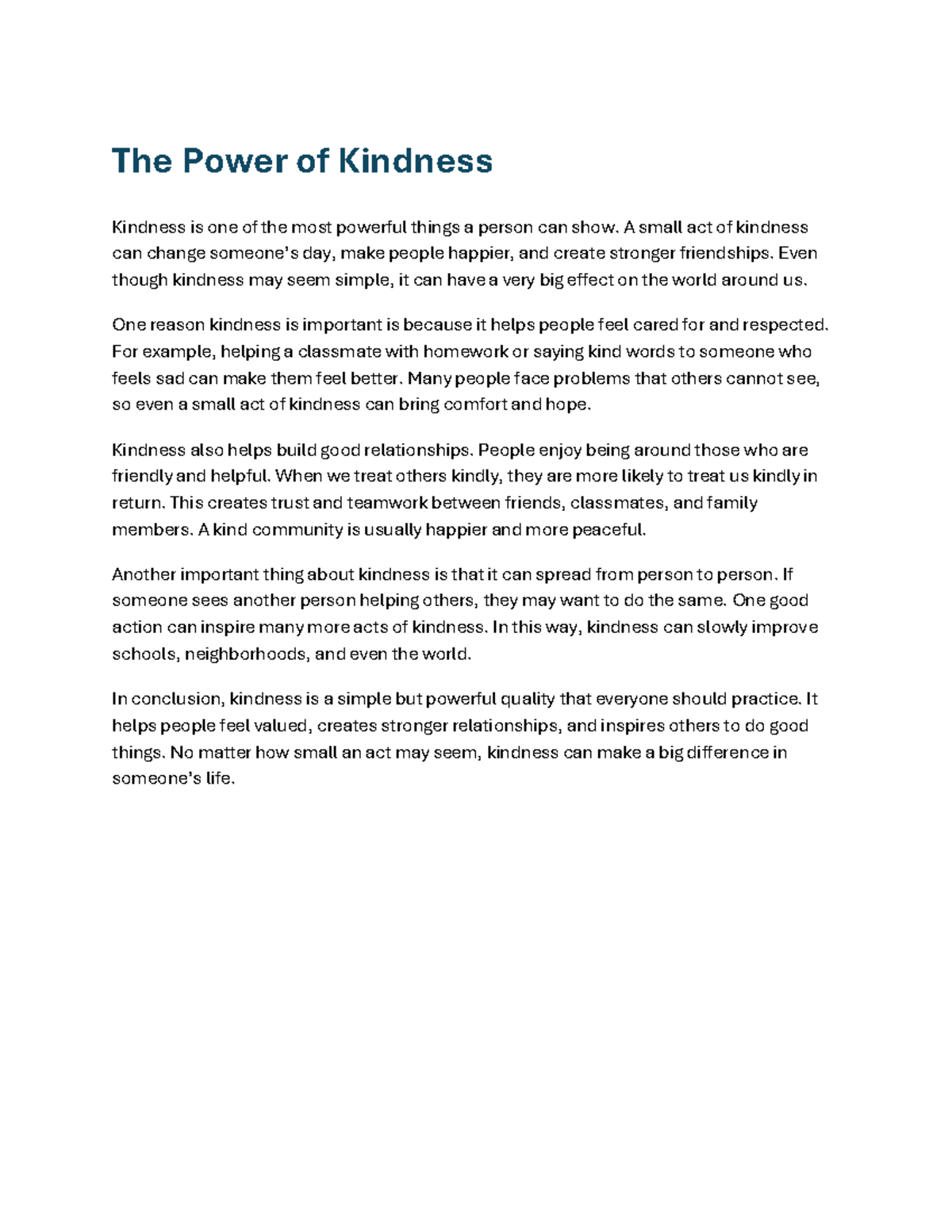 The Impact of Kindness on Relationships and Community - Studocu