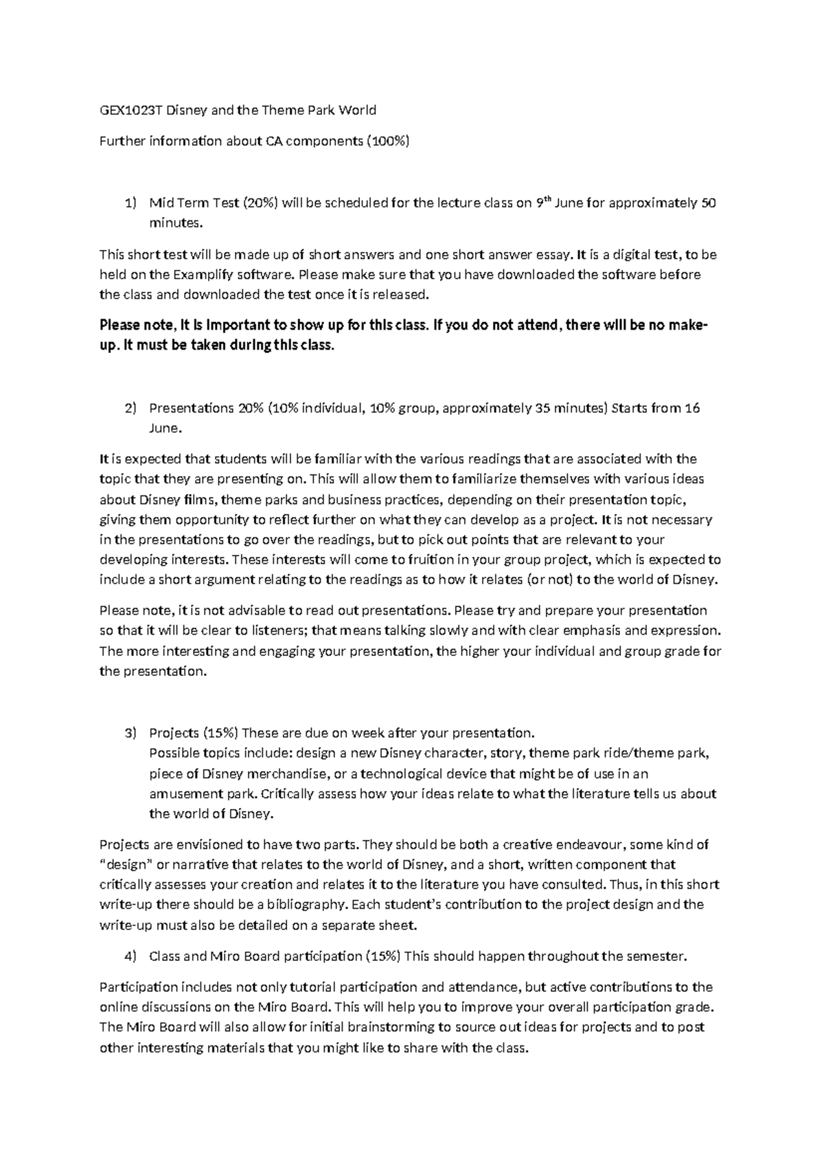 GEX1023T Midterm Test & Project Guidelines for Disney Studies - Studocu