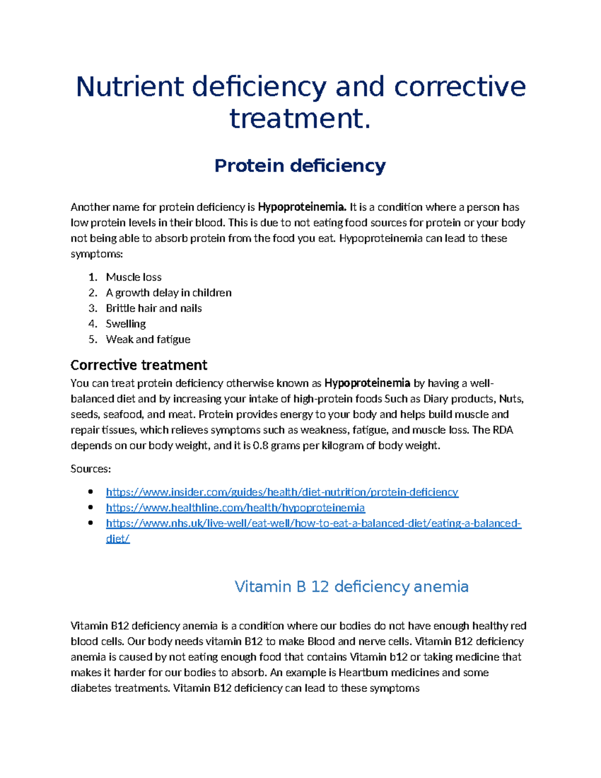 Corrective Treatments for Nutrient Deficiencies: Focus on Protein & B12 ...