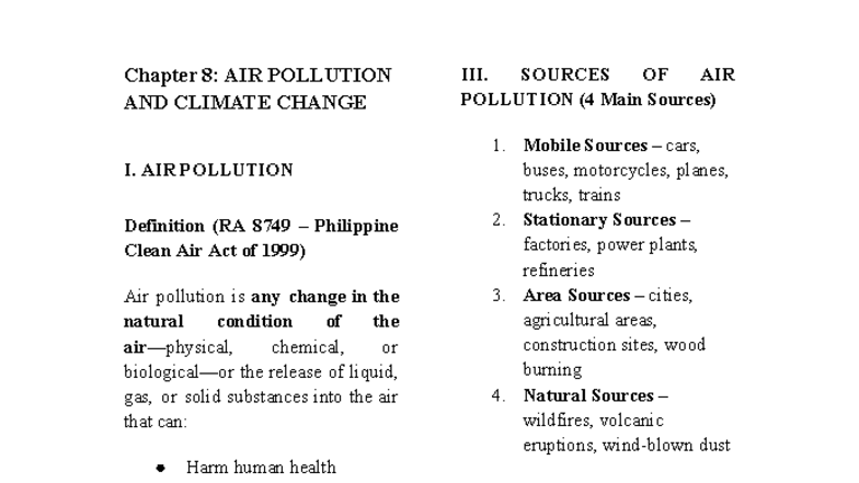 Chapter 8: Air Pollution & Climate Change - Envi Sci Notes - Studocu