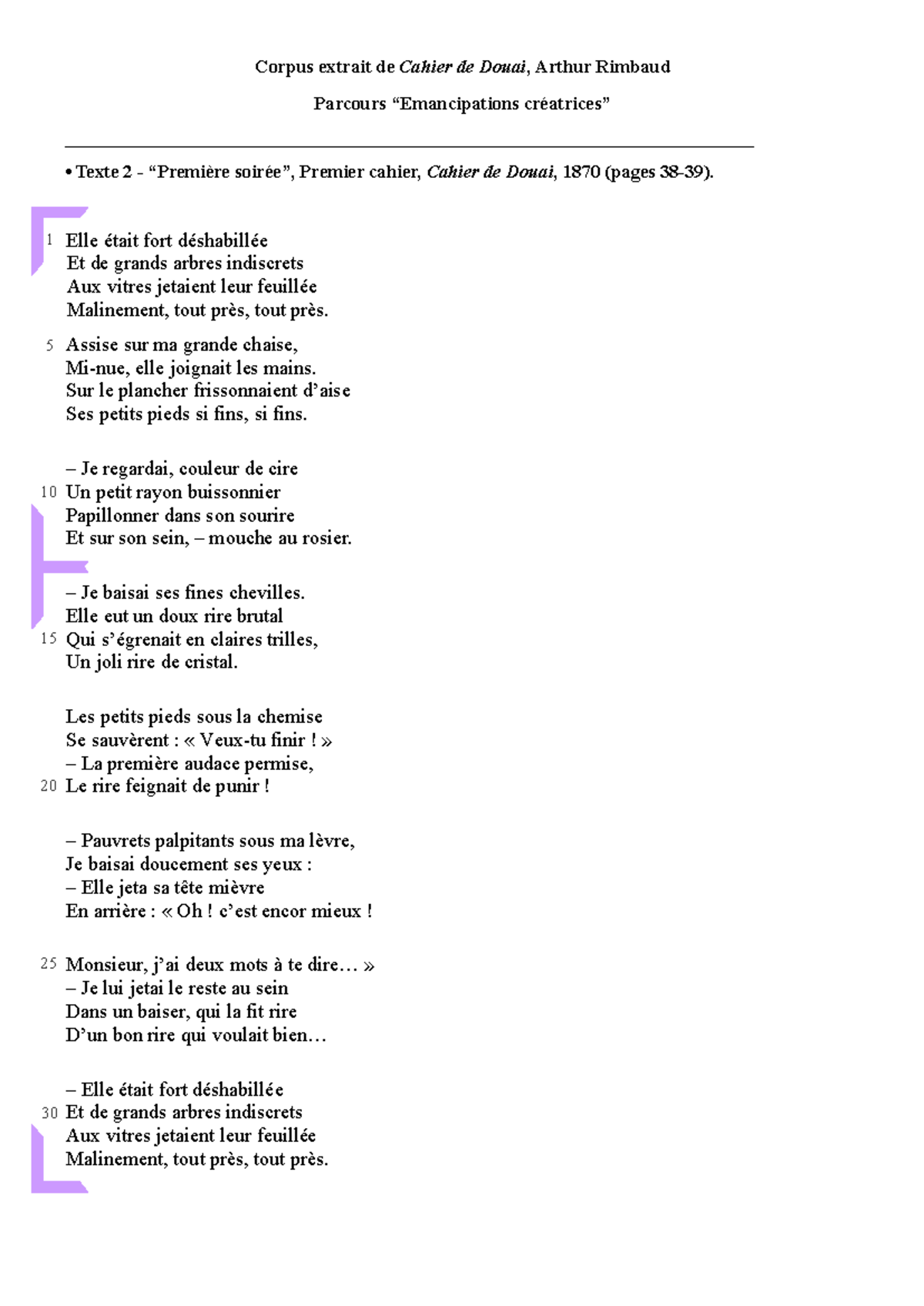 Texte 2 - Analyse du Poème “Première soirée” de Rimbaud - Studocu