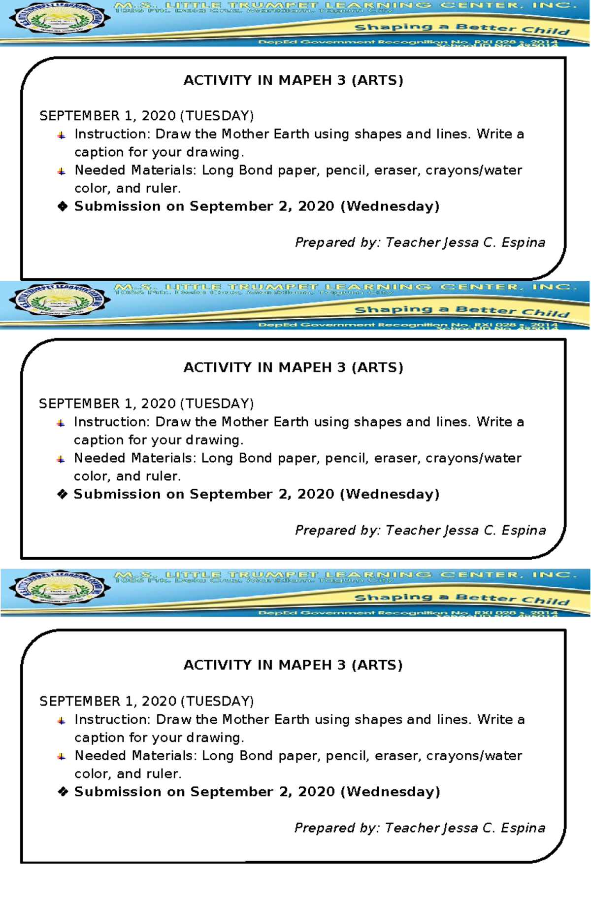 MAPEH 3 Arts Activity: Drawing Mother Earth (Sept 1, 2020) - Studocu