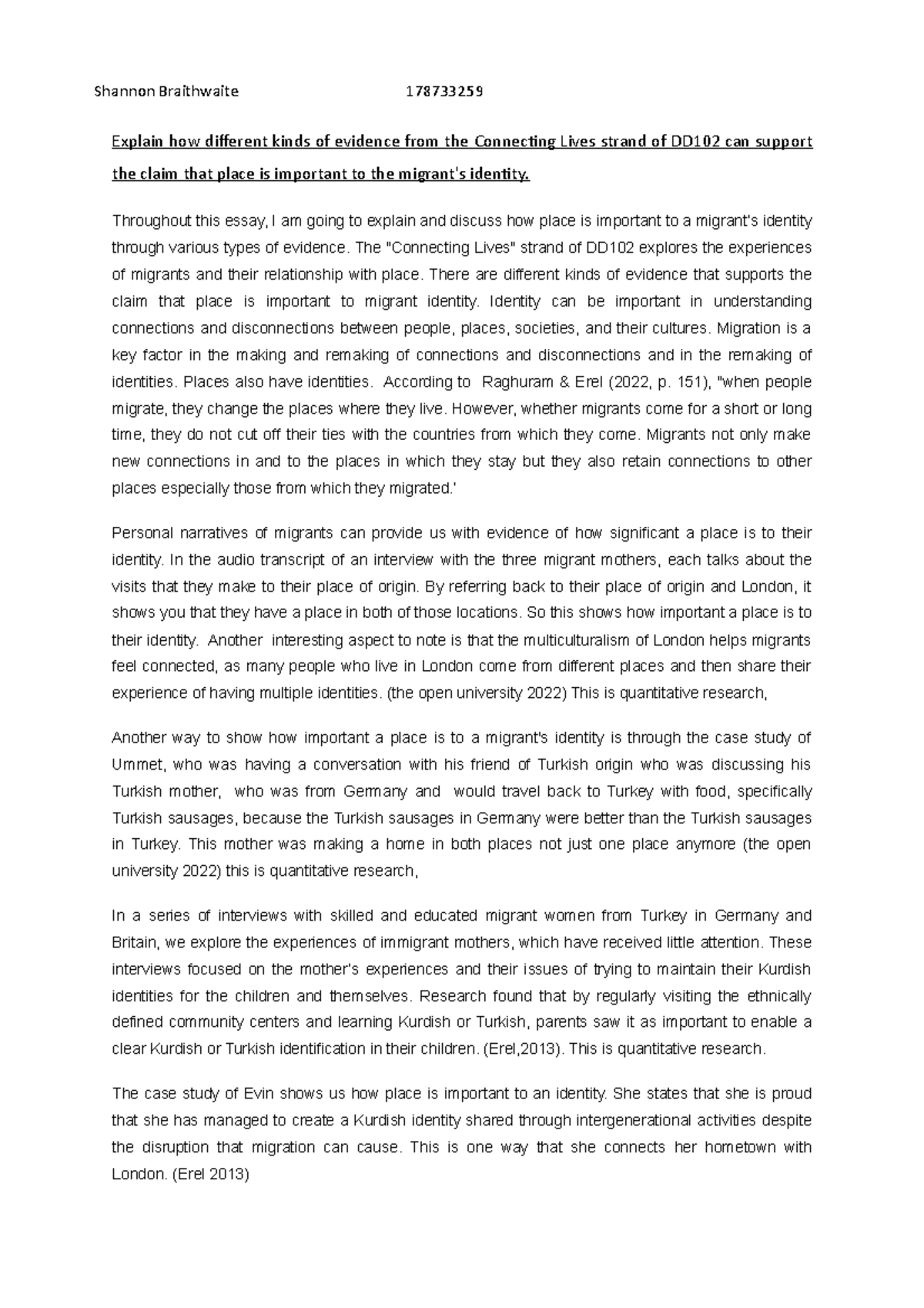 DD102 TMA 04: The Role of Place in Migrant Identity - Studocu