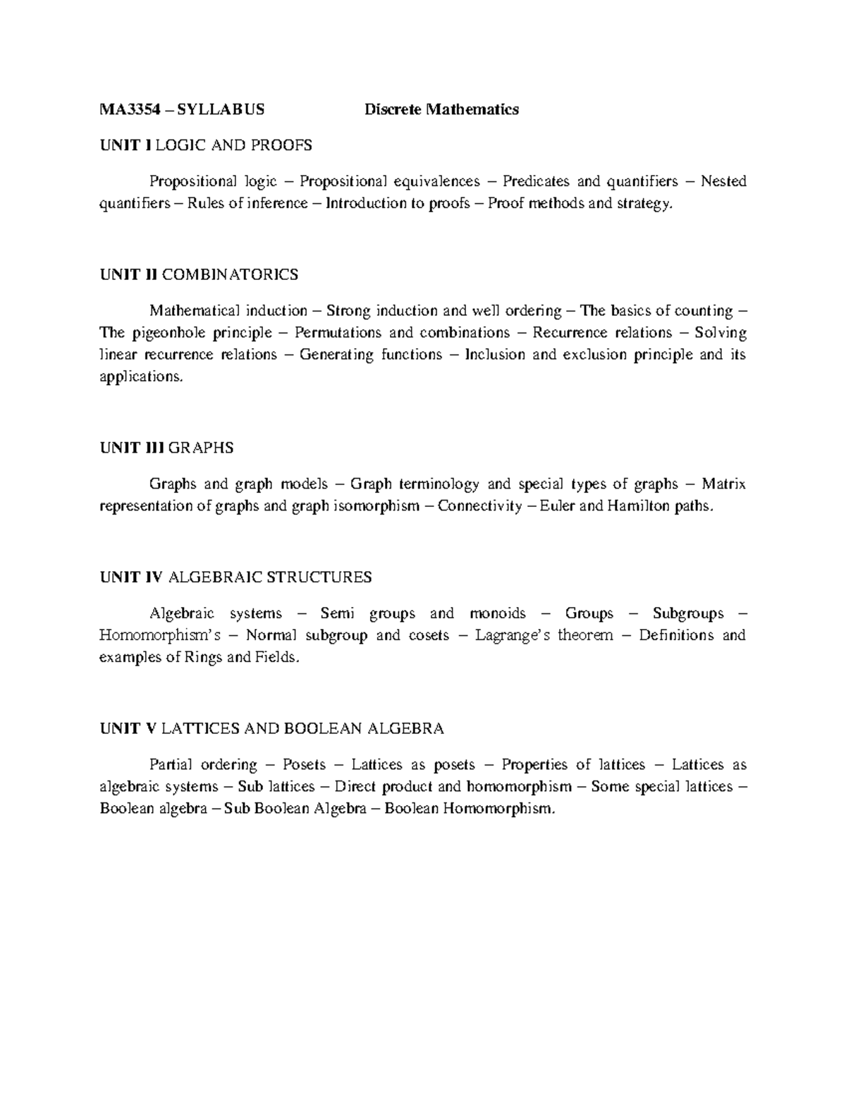 MA3354 – Discrete Mathematics Syllabus (2021) Overview - Studocu