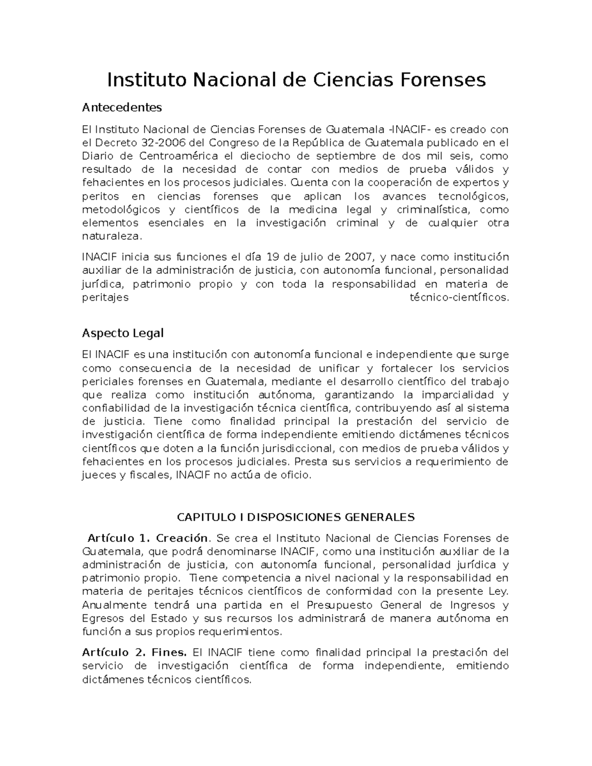 INACIF: Creación y Funciones del Instituto Nacional de Ciencias ...