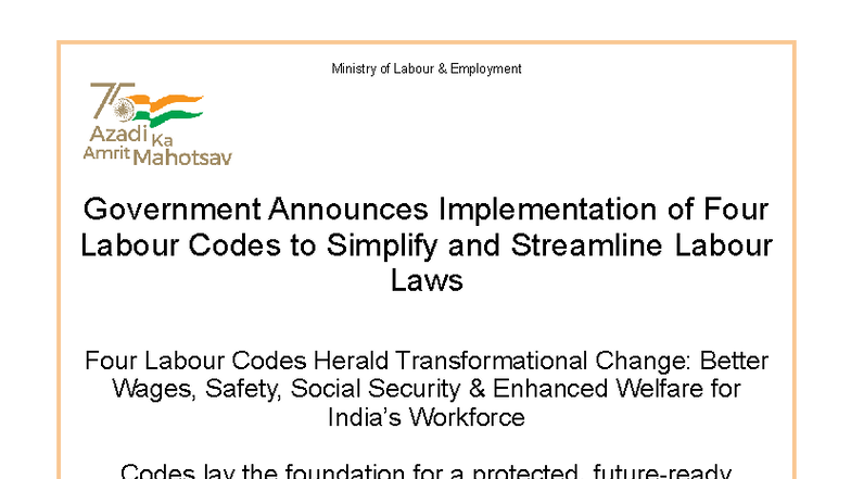 Implementation of Four Labour Codes: Transforming India's Workforce ...