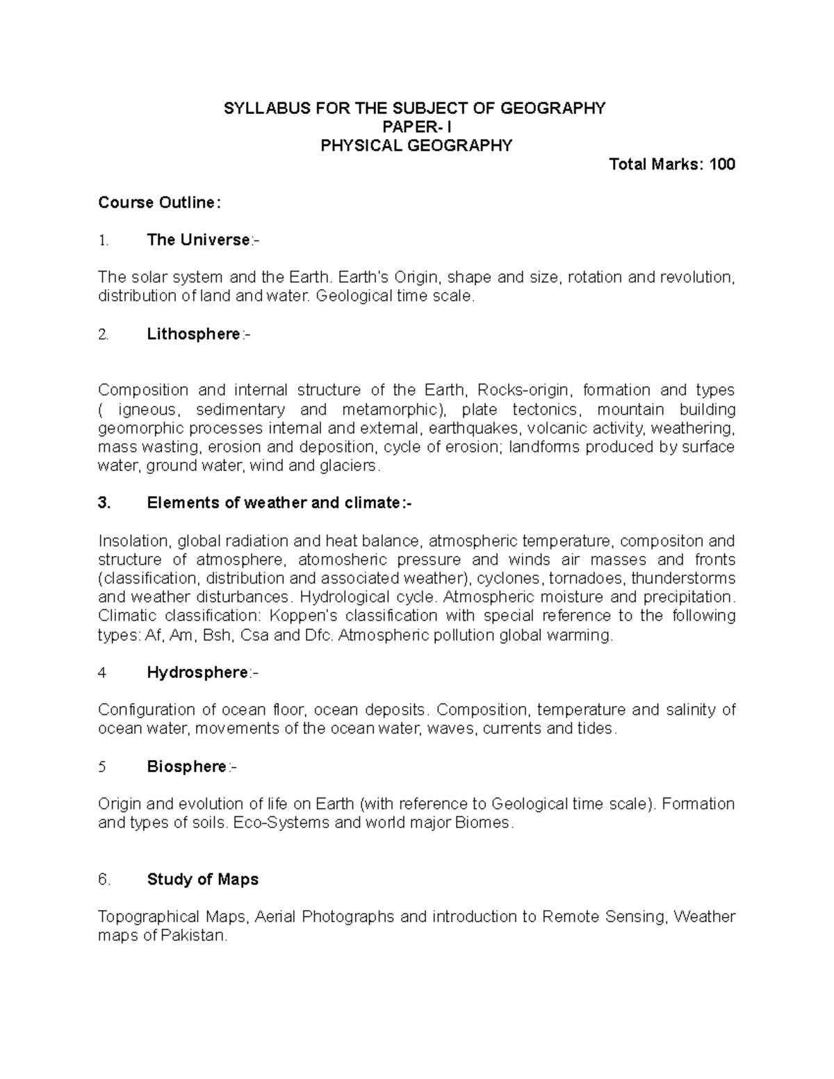 Geography - SYLLABUS FOR THE SUBJECT OF GEOGRAPHY PAPER- I PHYSICAL ...
