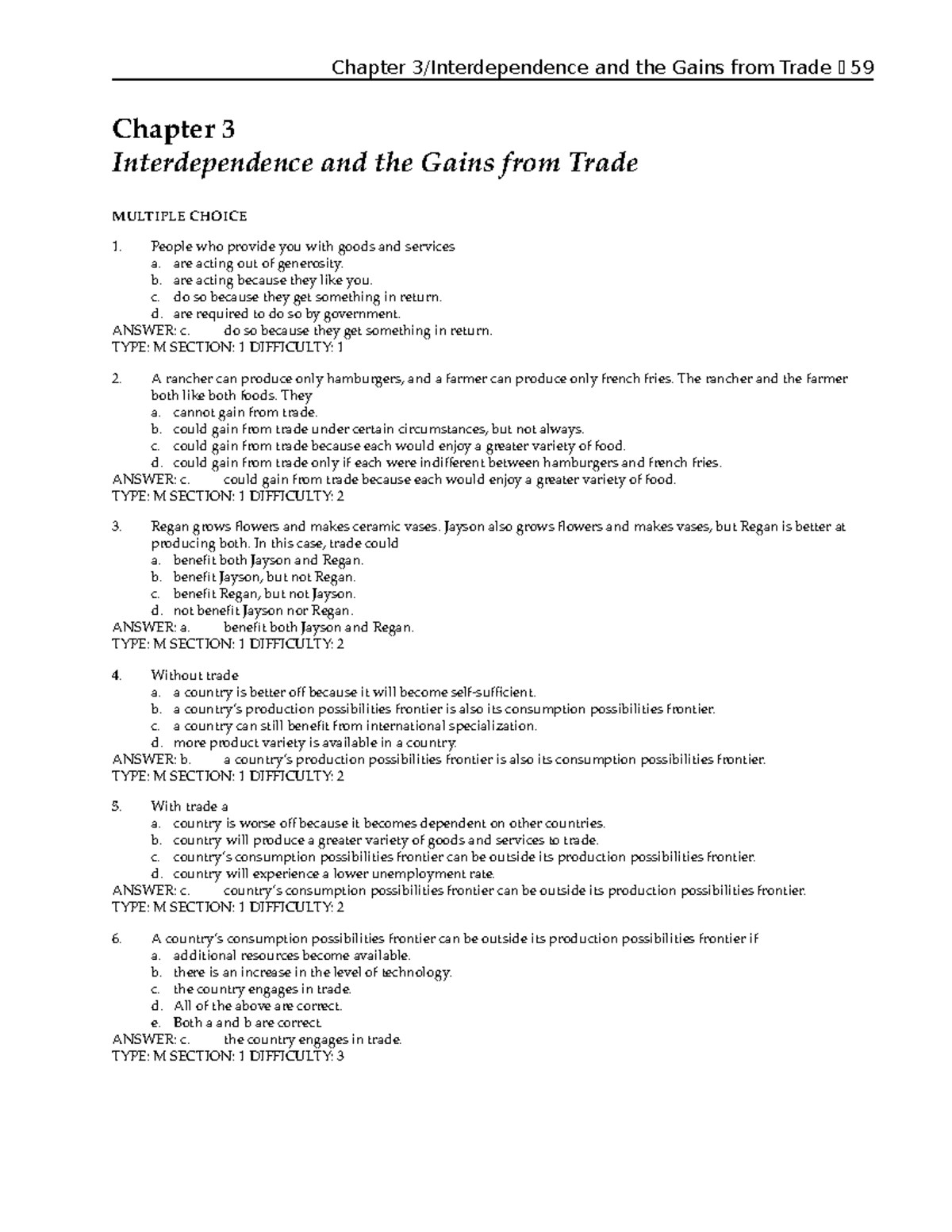 Chapter 3 Study Questions - Chapter 3 Interdependence and the Gains ...
