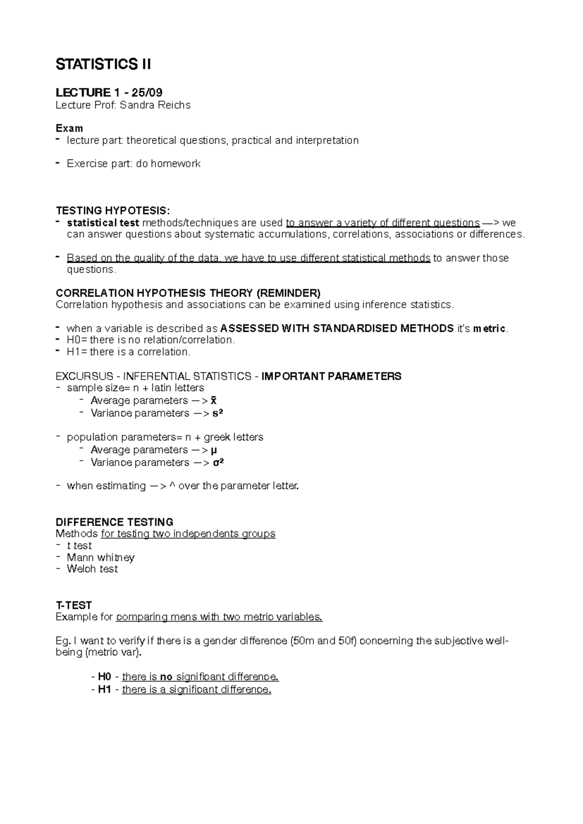 STATISTICS II LECTURE 1: Hypothesis Testing and Statistical Methods ...