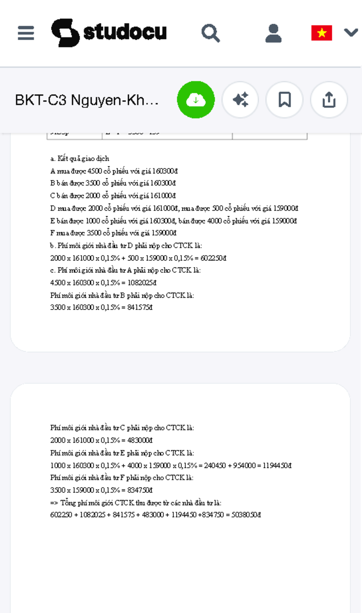 BKT-C3: Bài Kiểm Tra Chương 3 - Giao Dịch và Phí Môi Giới - Studocu