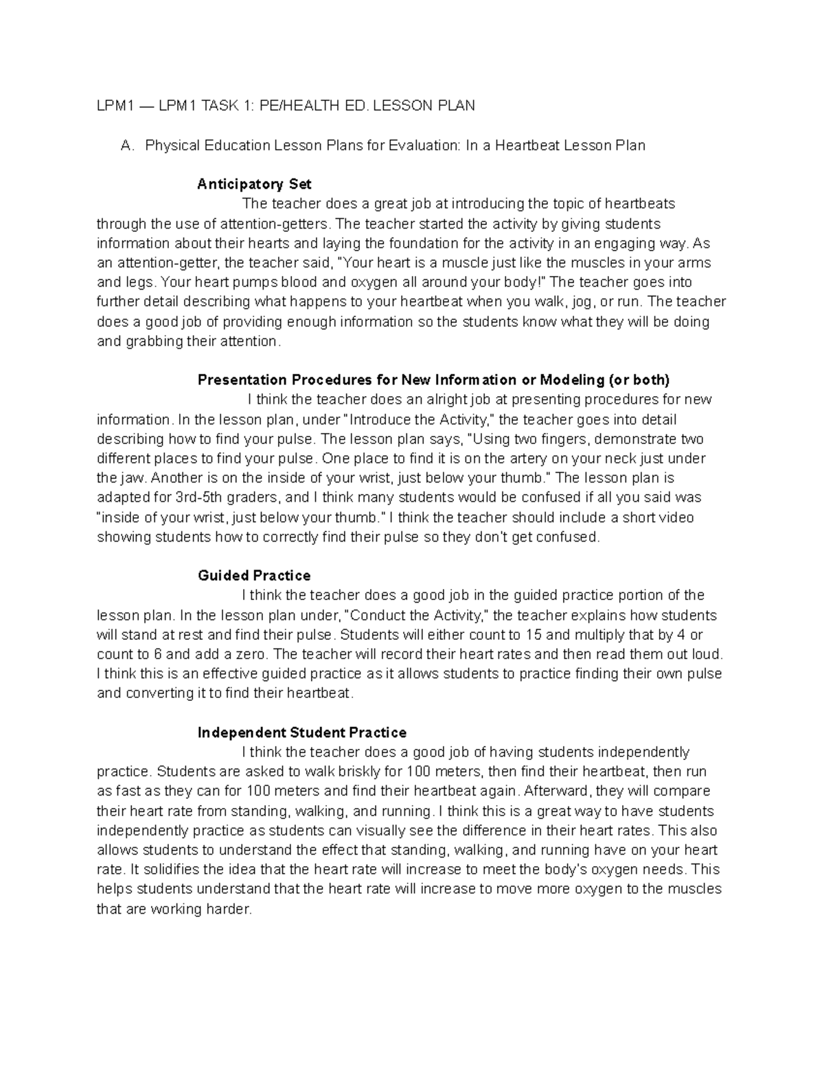 PE Health ED. Lesson PLAN - LPM1 — LPM1 TASK 1: PE/HEALTH ED. LESSON ...