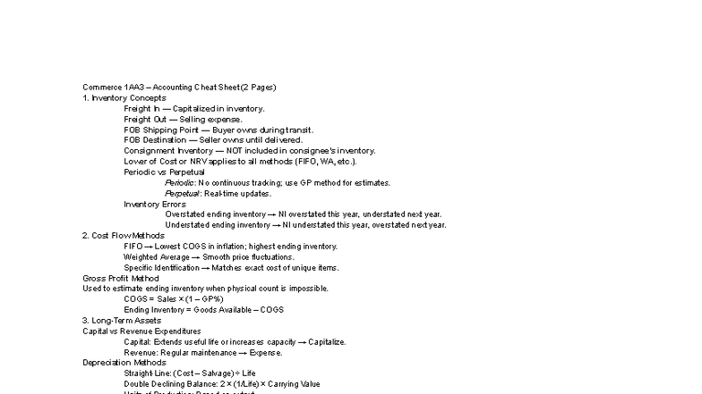 Commerce 1AA3 Final Exam Accounting Cheat Sheet - Studocu