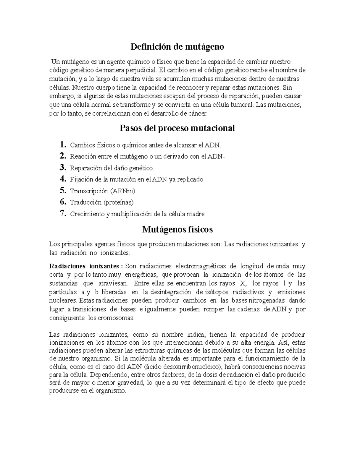 Tipos Comunes de Mutágenos: Agentes Químicos y Físicos - Studocu