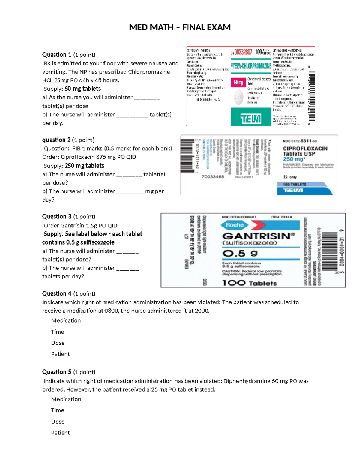 MED MATH - Final Exam - PSW to PN - Bridge Math Review - Studocu