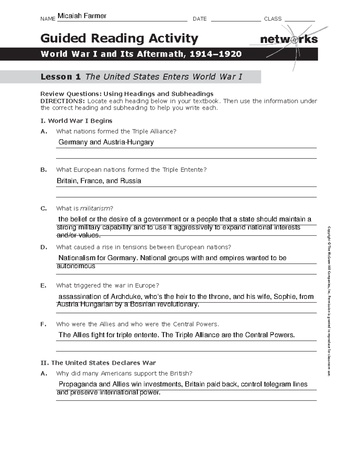Chapter 16 Lesson 1 Guided Reading - The U.S. Enters WWI (17) - Studocu
