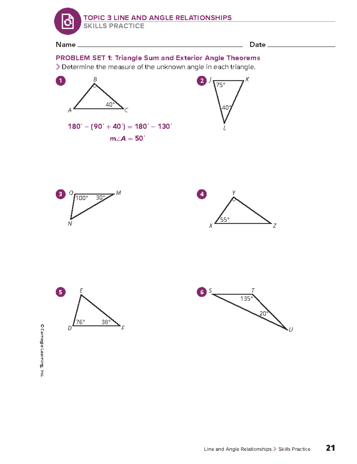 Math 7.8 Special Angle Pairs Skills Practice - Studocu