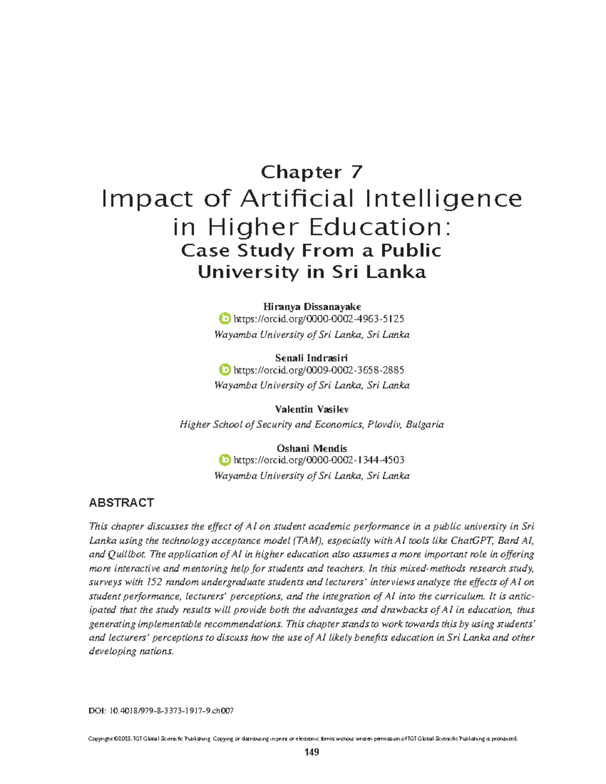 Chapter 7: AI's Impact on Higher Education - Case Study from Sri Lanka ...