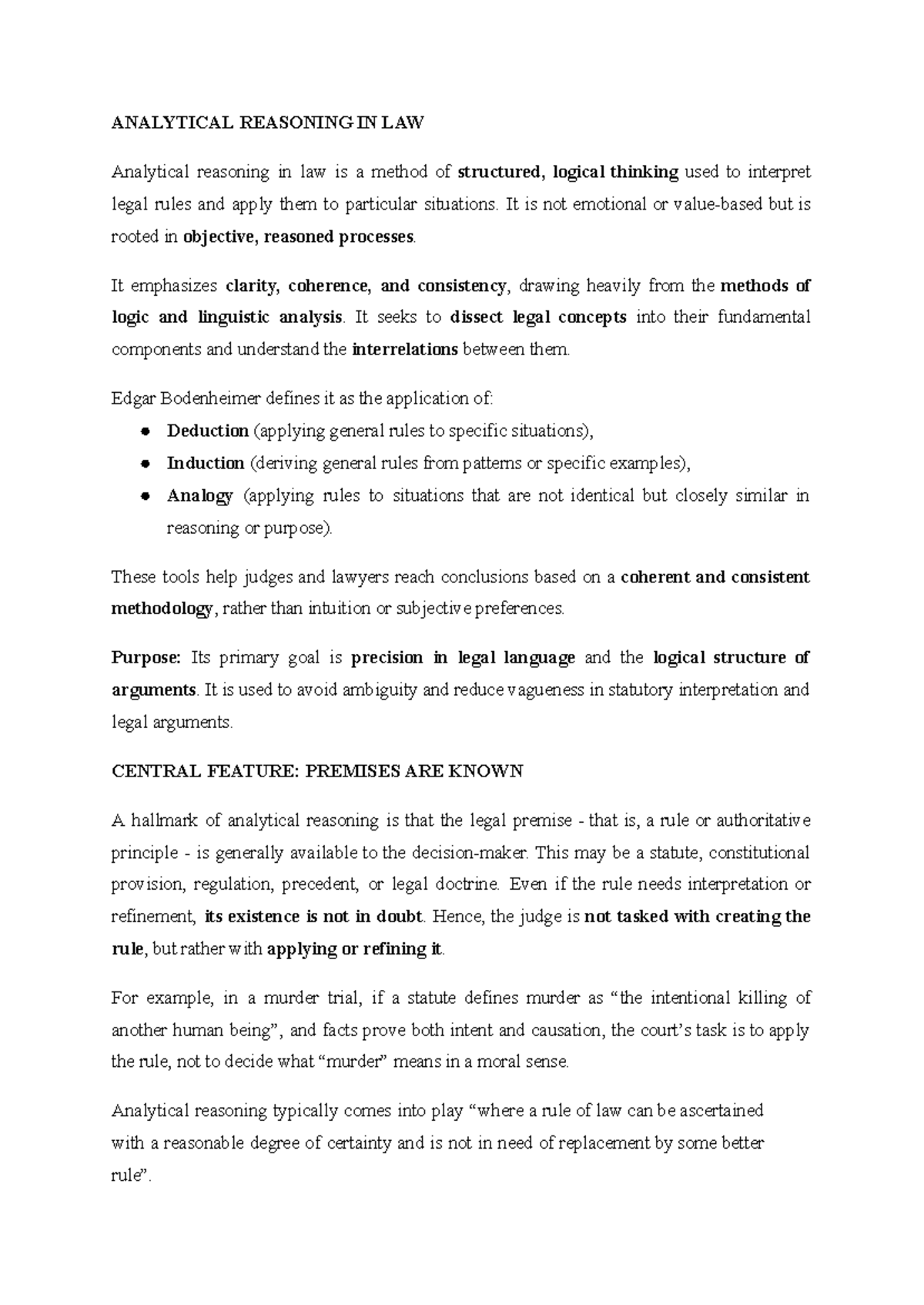 ANALYTICAL REASONING IN LAW: A Comprehensive Overview - Studocu