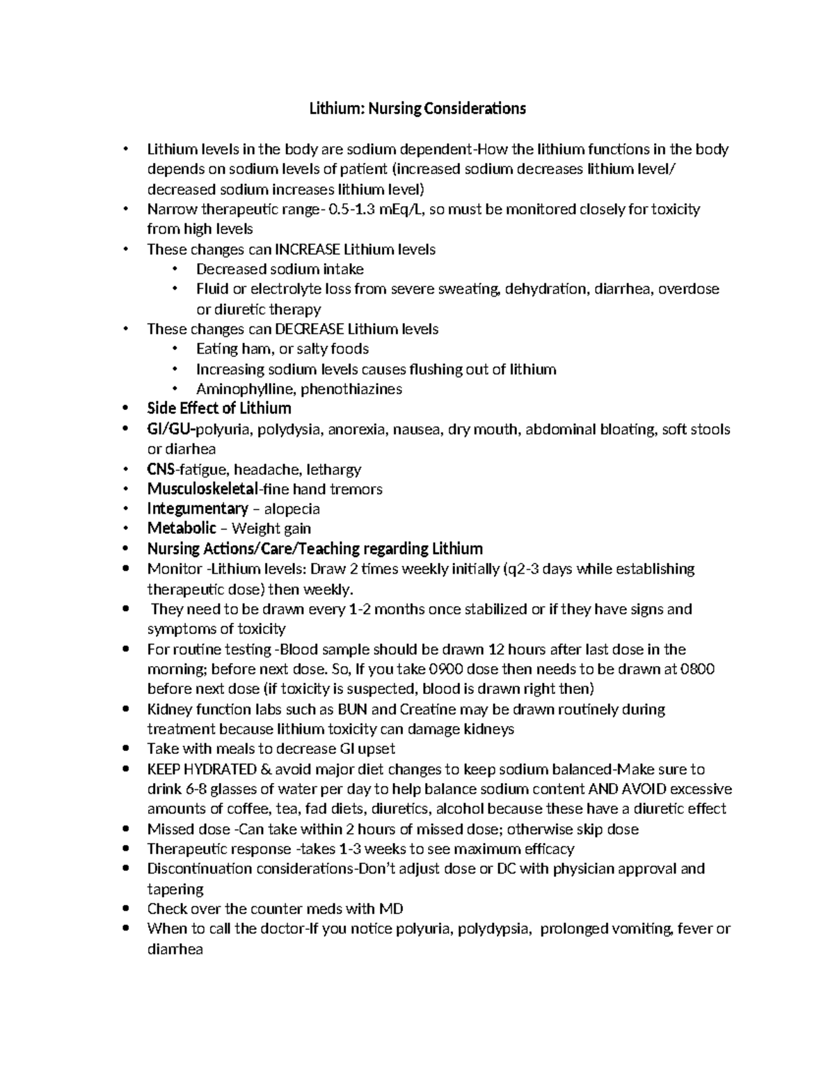 Nursing Management for Lithium Therapy: Key Considerations and ...