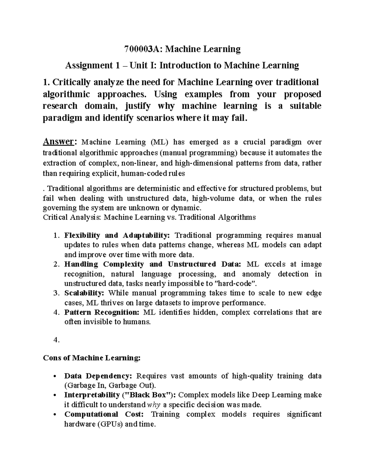 Machine Learning Assignment 1: Analyzing ML vs. Traditional Algorithms ...